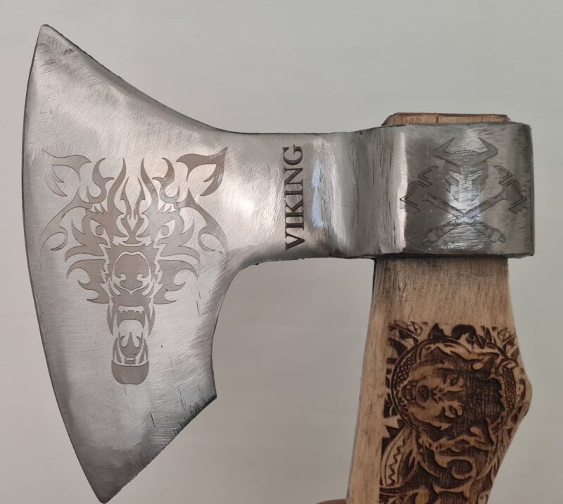تبر دسته چوبی۴۰ سانتی با طرح گرگ مدل Axe 001 - تبر وایکینگ